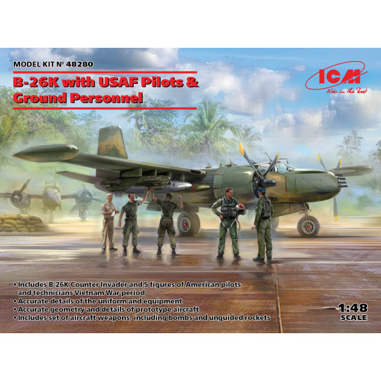 ICM 48280 - 1/48 B-26K with USAF Pilots & Ground Personnel, scale model kit Model Kit Aircraft ...